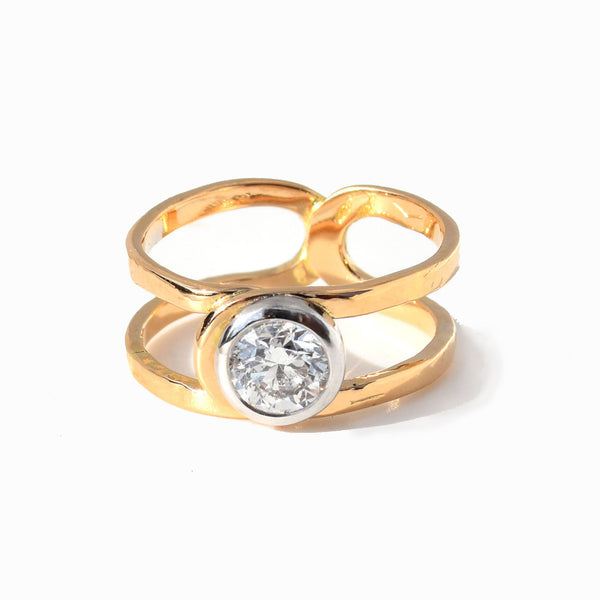 0.7 Ct Diamond Bezel setting Clip Ring - Two Tone 18K Gold – Larissa ...